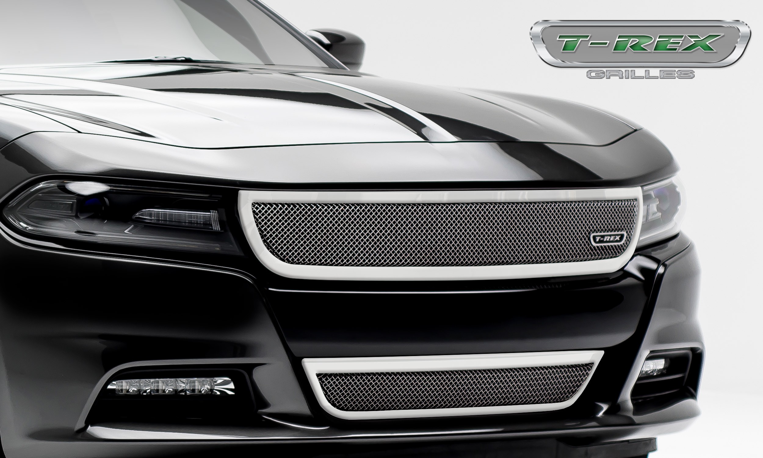 T-Rex Dodge Charger Upper Class Mild Steel Mesh Grille, Black Powder ...
