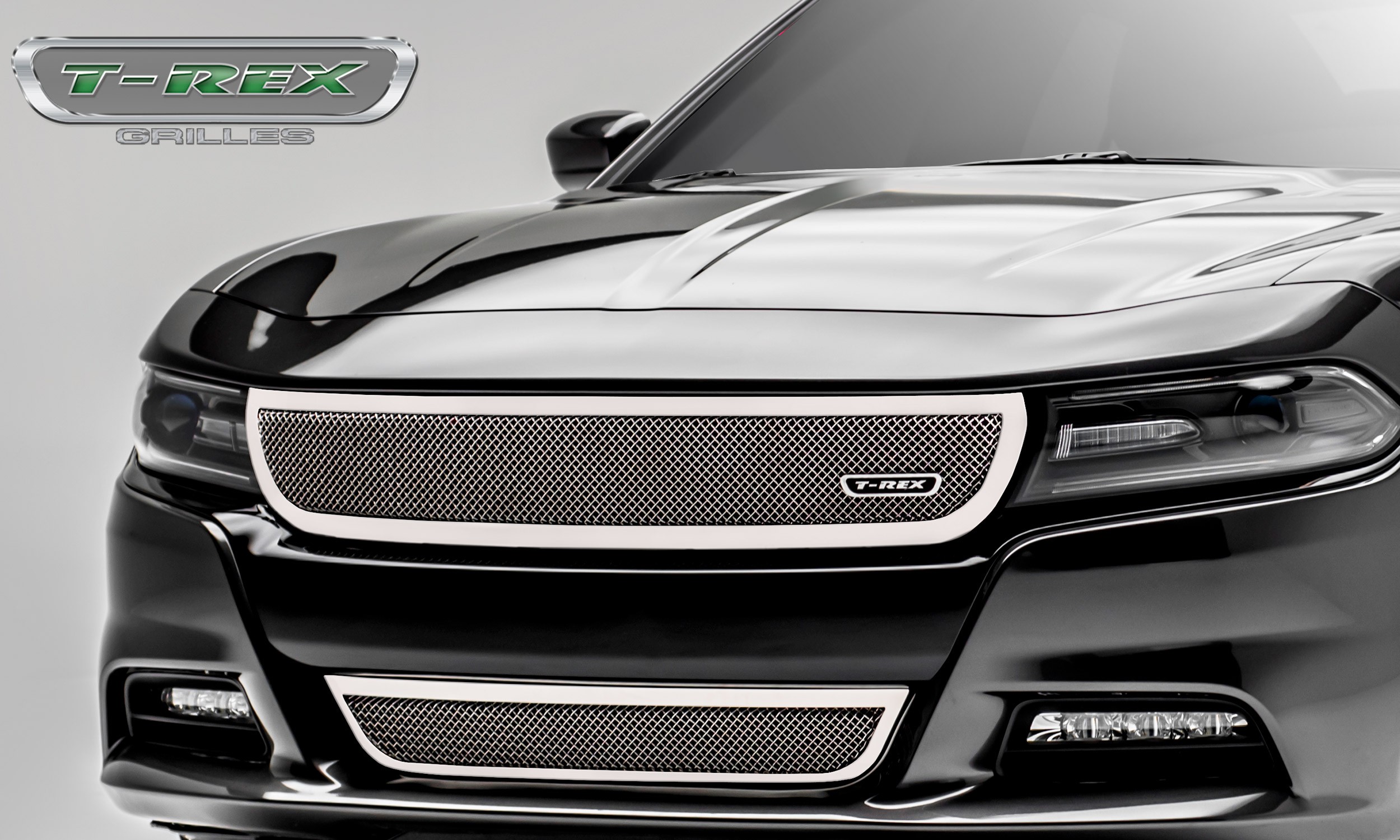 T-Rex Dodge Charger Upper Class Mild Steel Mesh Grille, Black Powder ...